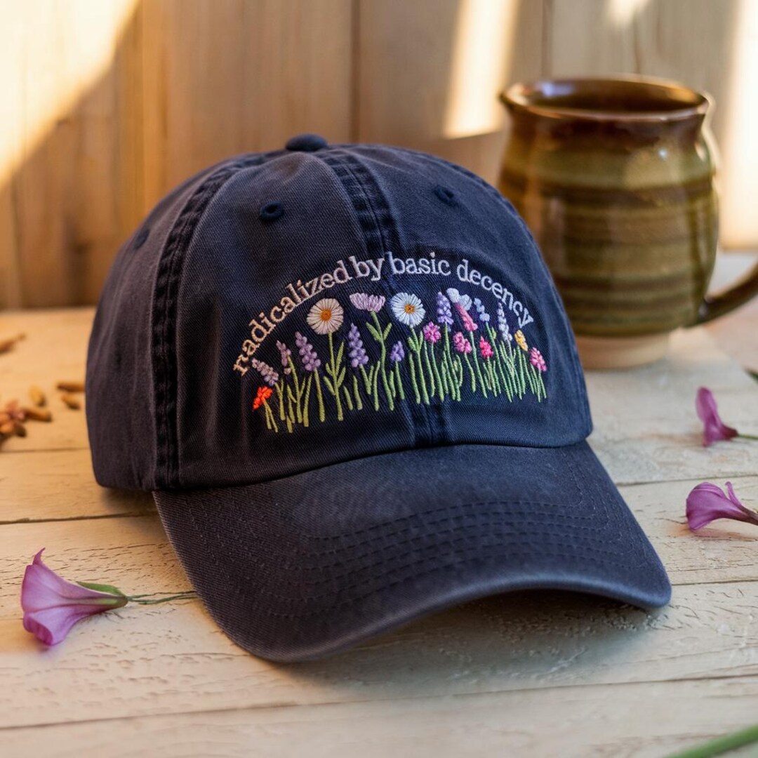 Radicalized by Basic Decency Embroidered Hat, Liberal Accessory ...