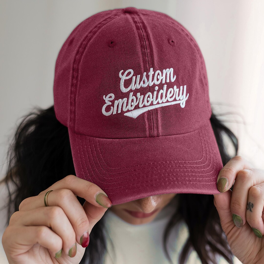 Embroidered Custom Text Pigment Dyed Hat, Personalized Dad Cap ...