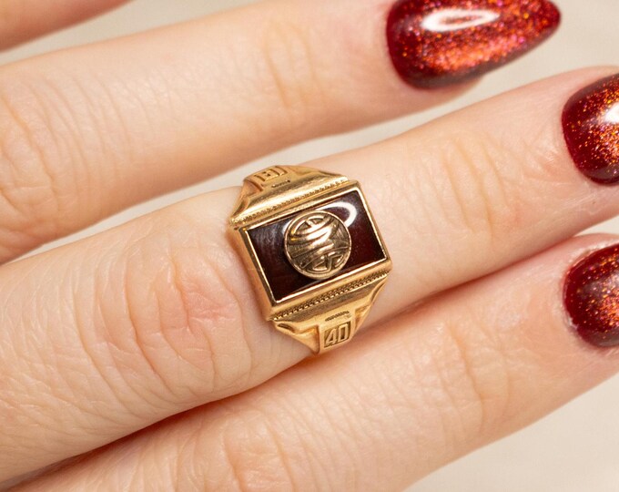 Vintage 1940 Class Ring｜retro 10k Gold HMS Monogrammed Ring - Size 5.5 ...