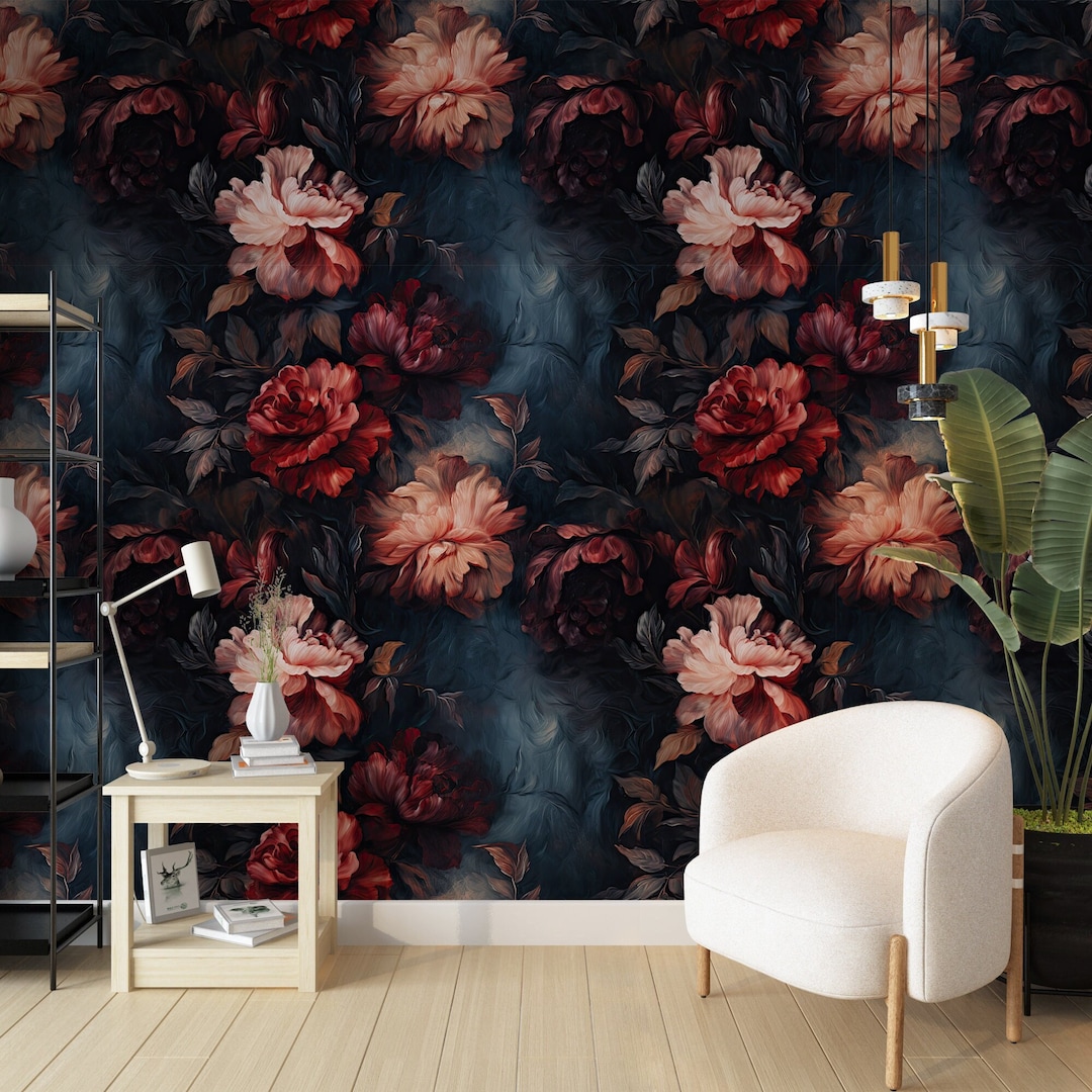 Gothic Floral Wallpaper, Botanical Moody Wallpaper, Goth Wallpaper ...