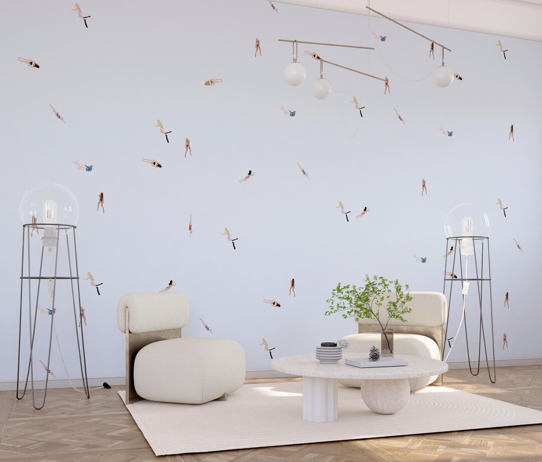 Floating Figures Wallpaper – Dreamy Blue Peel and Stick Artistic Wall ...