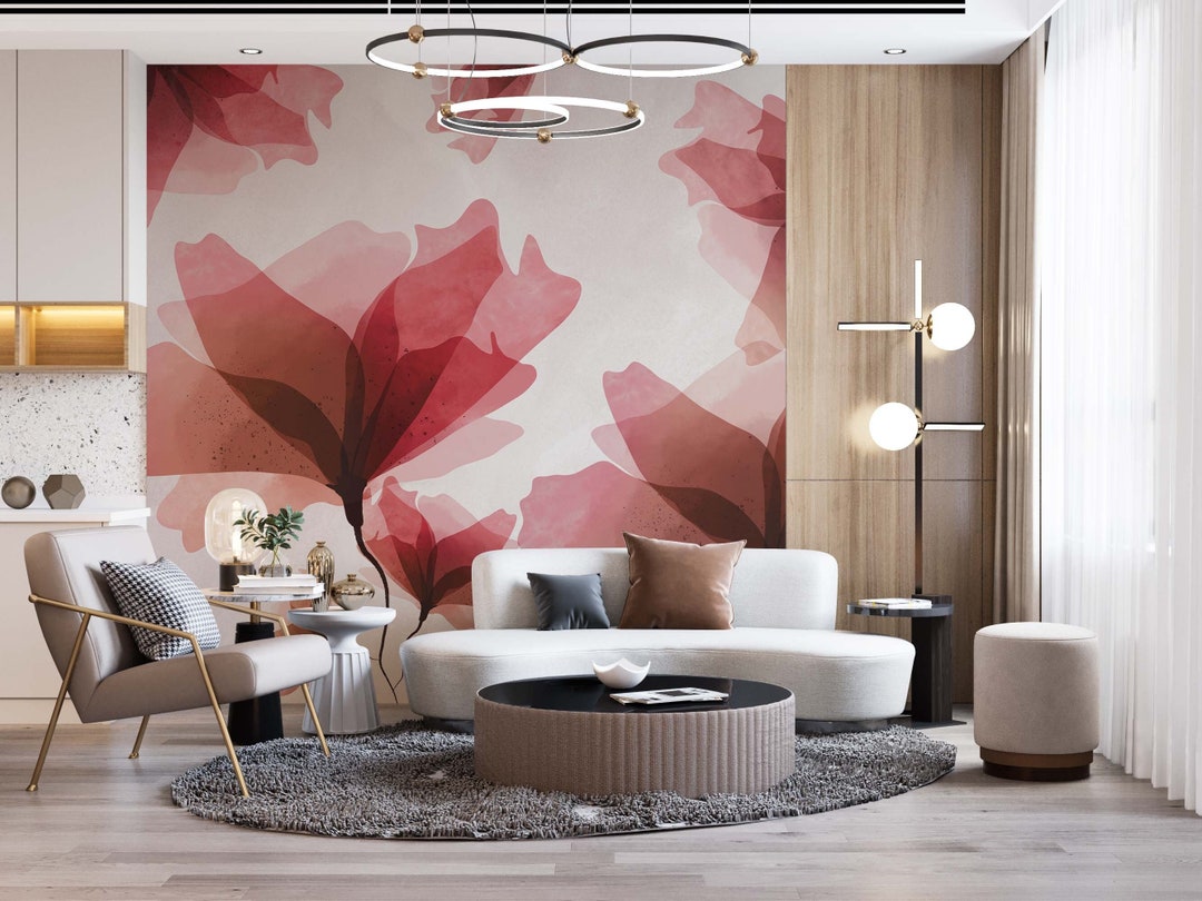 Magnolia Wallpaper Red Floral Wall Mural Peel Stick - Etsy