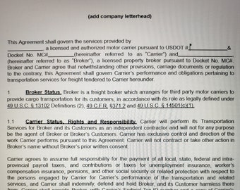 Broker-carrier Agreement contract instant Download template microsoft ...