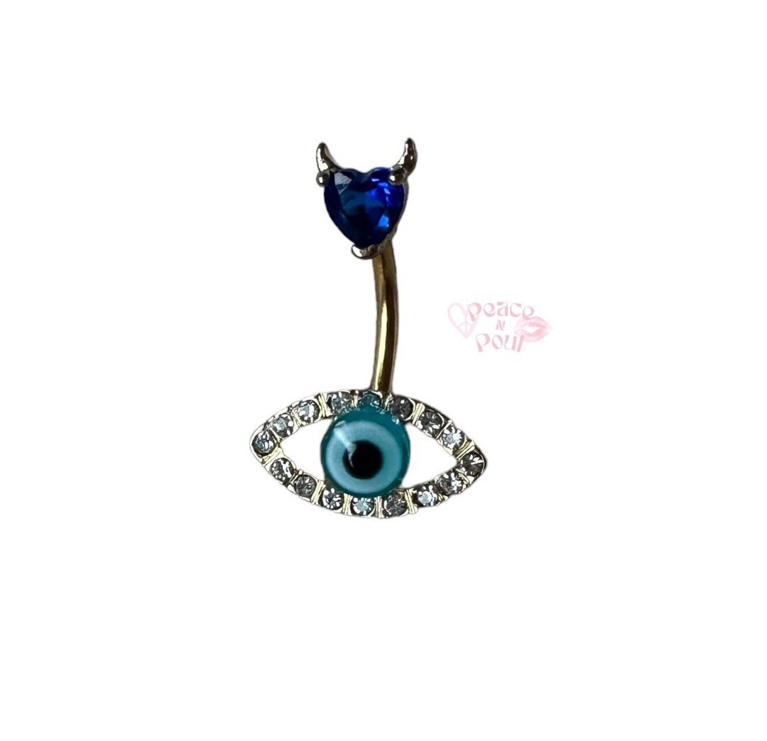 Evil Eye Belly Bar Naval Piercing Devil Horns Gothic Lucky Eye Good ...