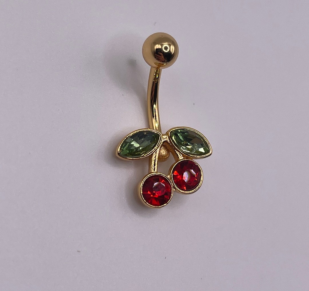 Gold Cherry Belly Bar 14g Navel Piecing Cherry Belly Bar Cherry ...