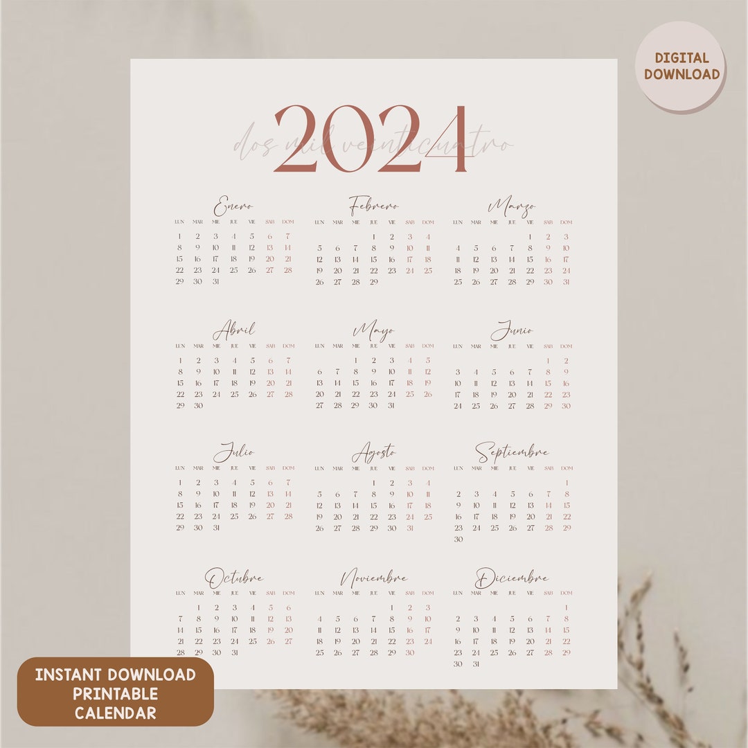 Printable Calendar 2024 / PDF - Etsy