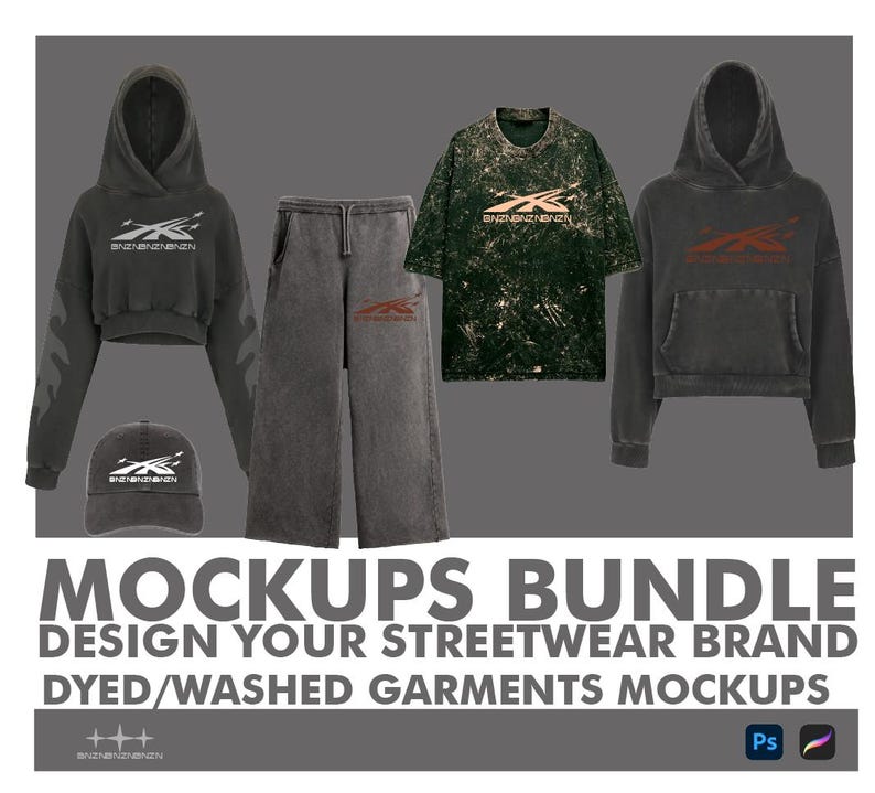 Denim Wash Streetwear Mockup Pack: Fashion Design Garment Bundle (PNG ...
