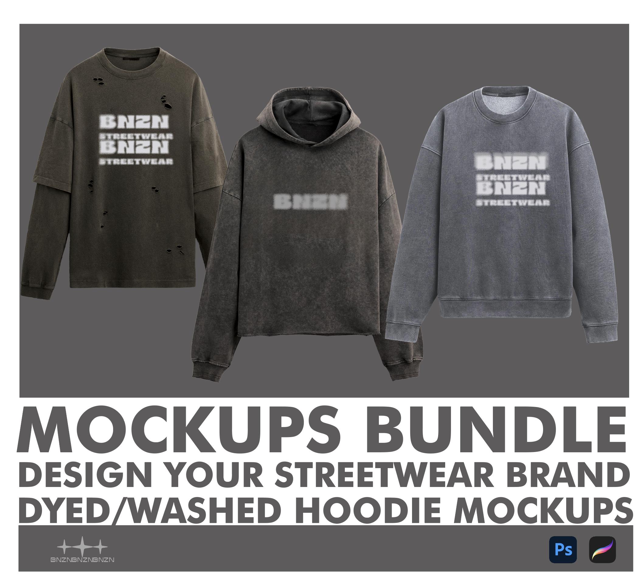 Streetwear Hoodie Faded Wash Mockups Pack, Clothing Brand Mockups ...