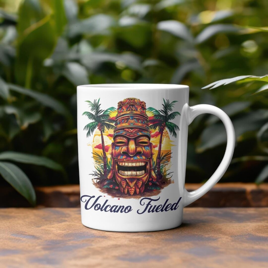 Volcano Fueled Coffee Mug – Tropical Tiki Mask Design, Island-themed ...