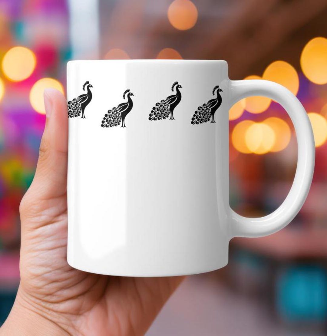 Minimalist Black Peacock Mug, Elegant Ceramic Coffee Cup, Peacock Lover ...