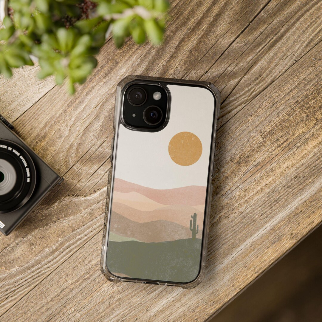 Modern Midwestern Sunset Cactus Magsafe Case, Retro Aesthetic Neutral ...