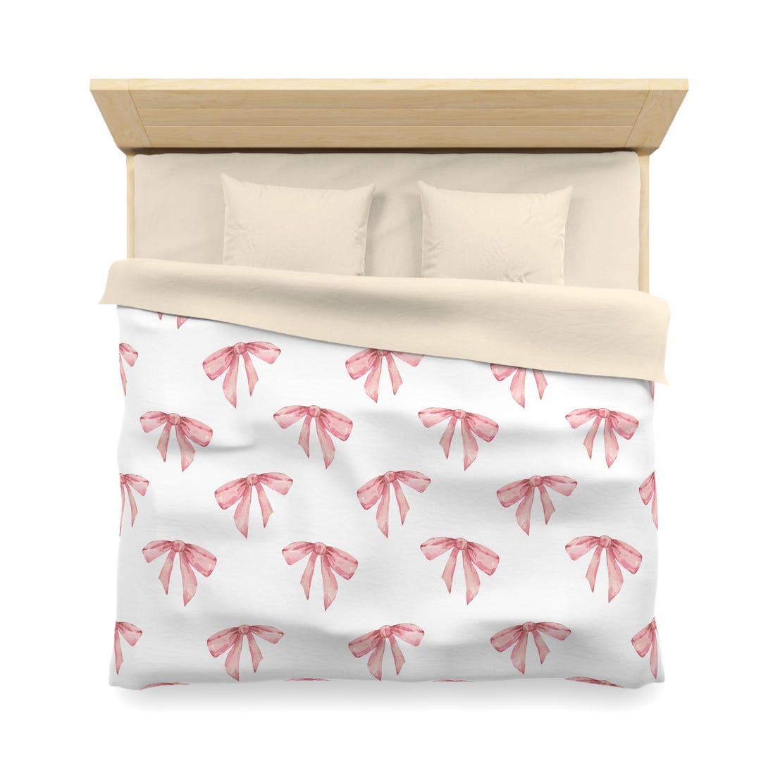 Pink Bows Duvet Cover, Twin King Queen Sizes, Soft Bedding Set, Bedroom ...