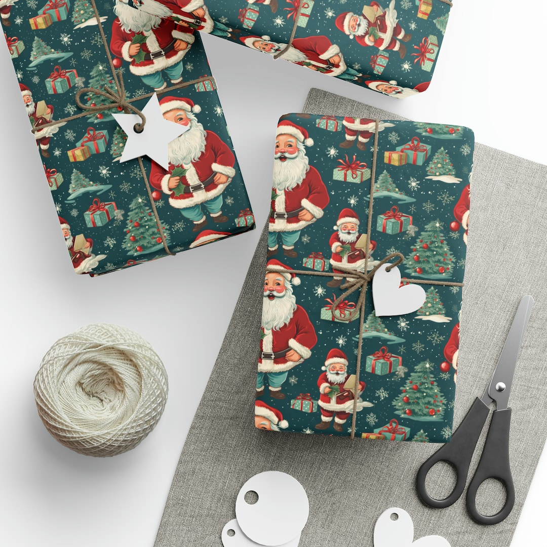 Vintage Santa Christmas Wrapping Paper Retro Santa Gift Wrapping Unique ...