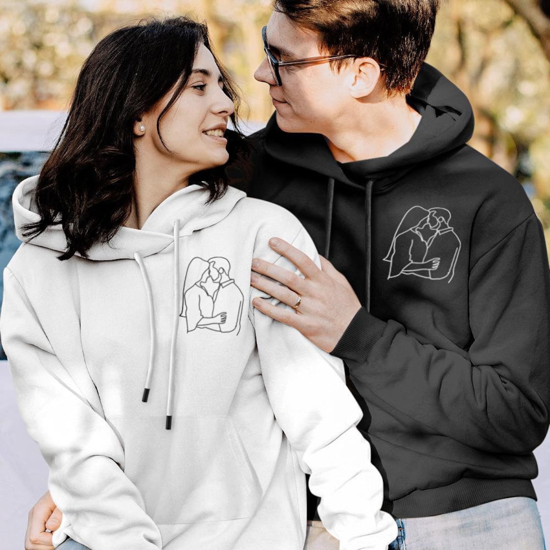 Custom Embroidered Couples Hoodies Photo Portrait Personalized His and ...