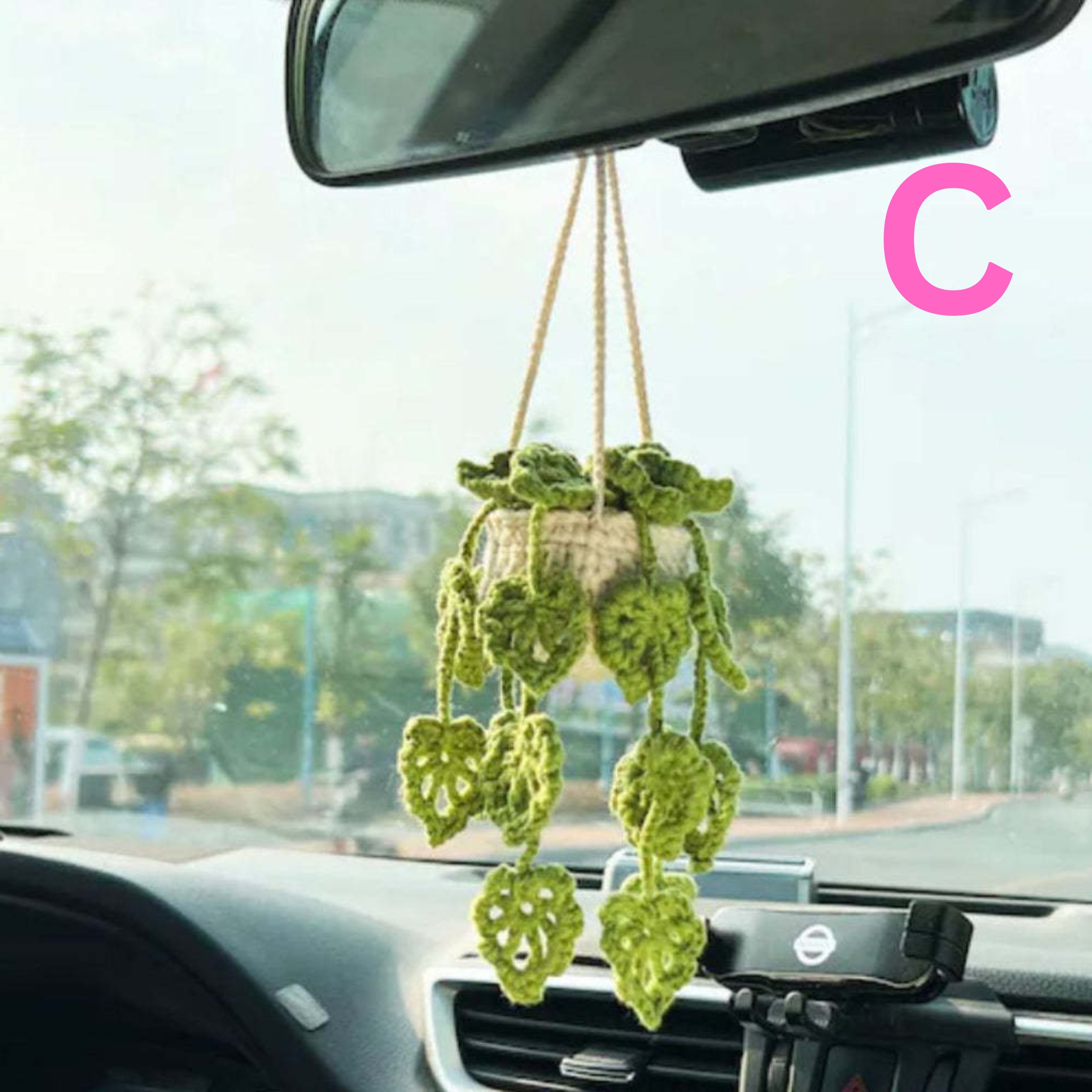 Hanging Crochet Plants Car Ornament, Hanging Plant for Rearview Mirror ...