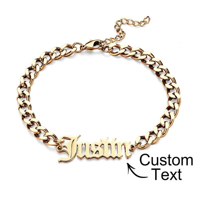 Custom Name Men's Stainless Steel Curb Chain Bracelet Custom Men's ...