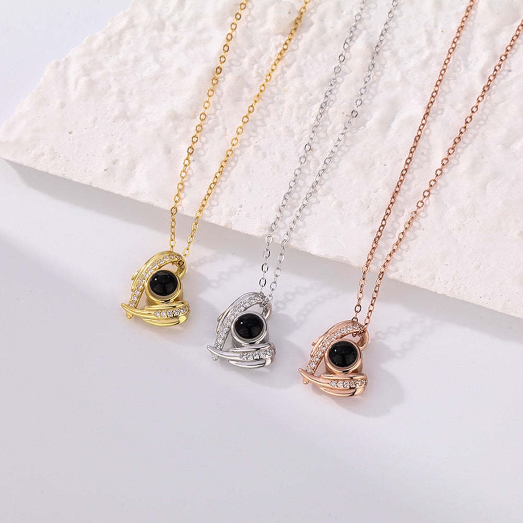 Angel Wings Photo Necklace, Sterling Silver Photo Necklace, Gold Angel ...