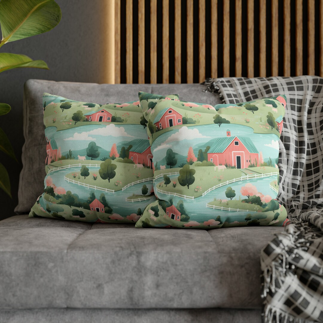 Pink Barn Farmhouse Pillow Case Pottery Barn Pink Pillow Cover Shabby ...