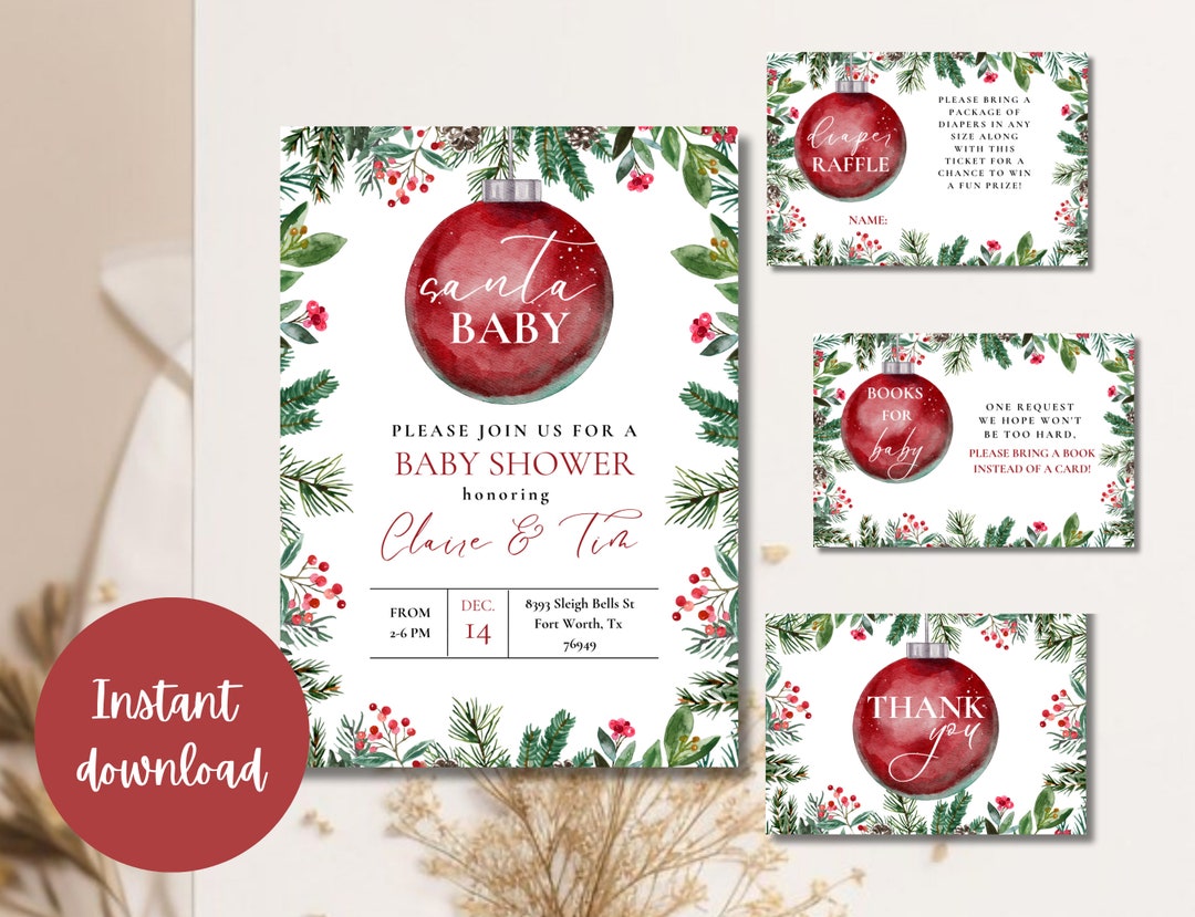 Editable Santa Baby Shower Set Invitation Template for Holiday - Etsy