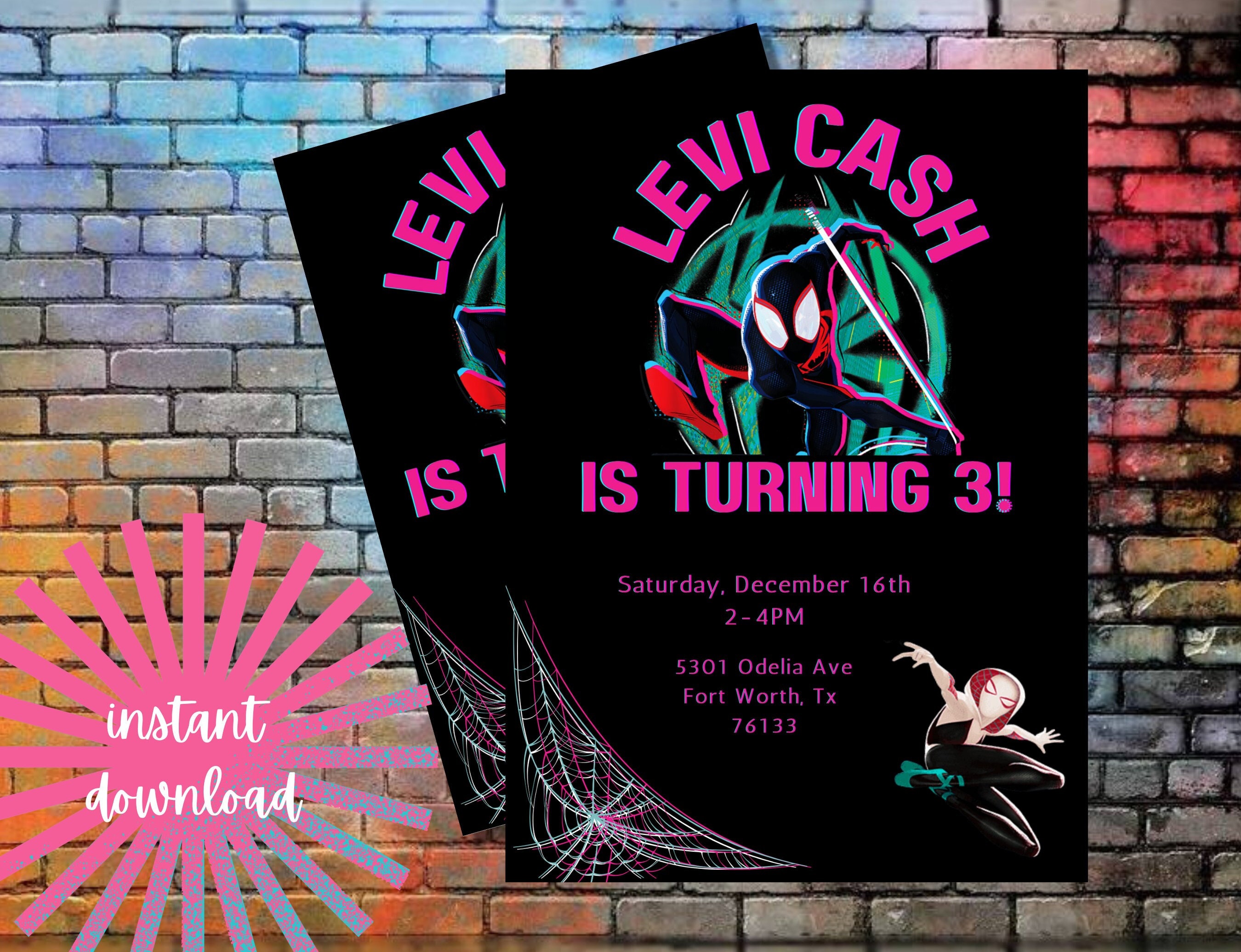 Editable Miles Spiderverse Birthday Invitation Template Ghost Spider ...