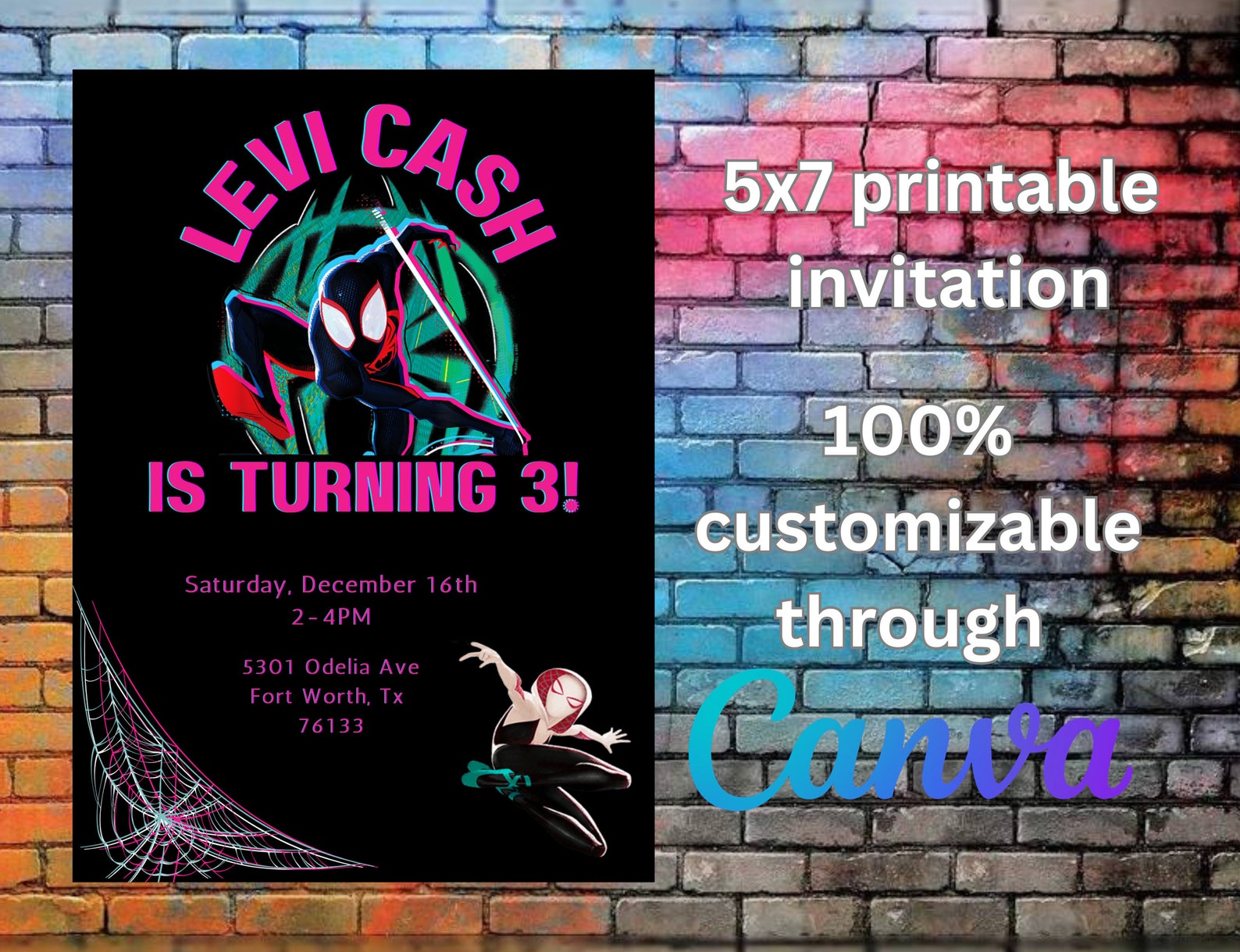 Editable Miles Spiderverse Birthday Invitation Template Ghost Spider ...