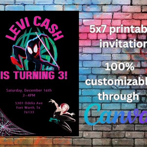 Editable Miles Spiderverse Birthday Invitation Template Ghost Spider ...