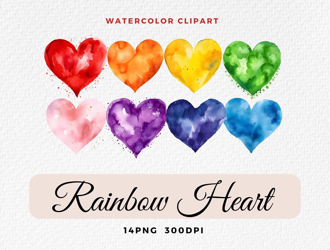 Watercolor Heart Clipart, Watercolor Rainbow Clipart, Boho Rainbow ...