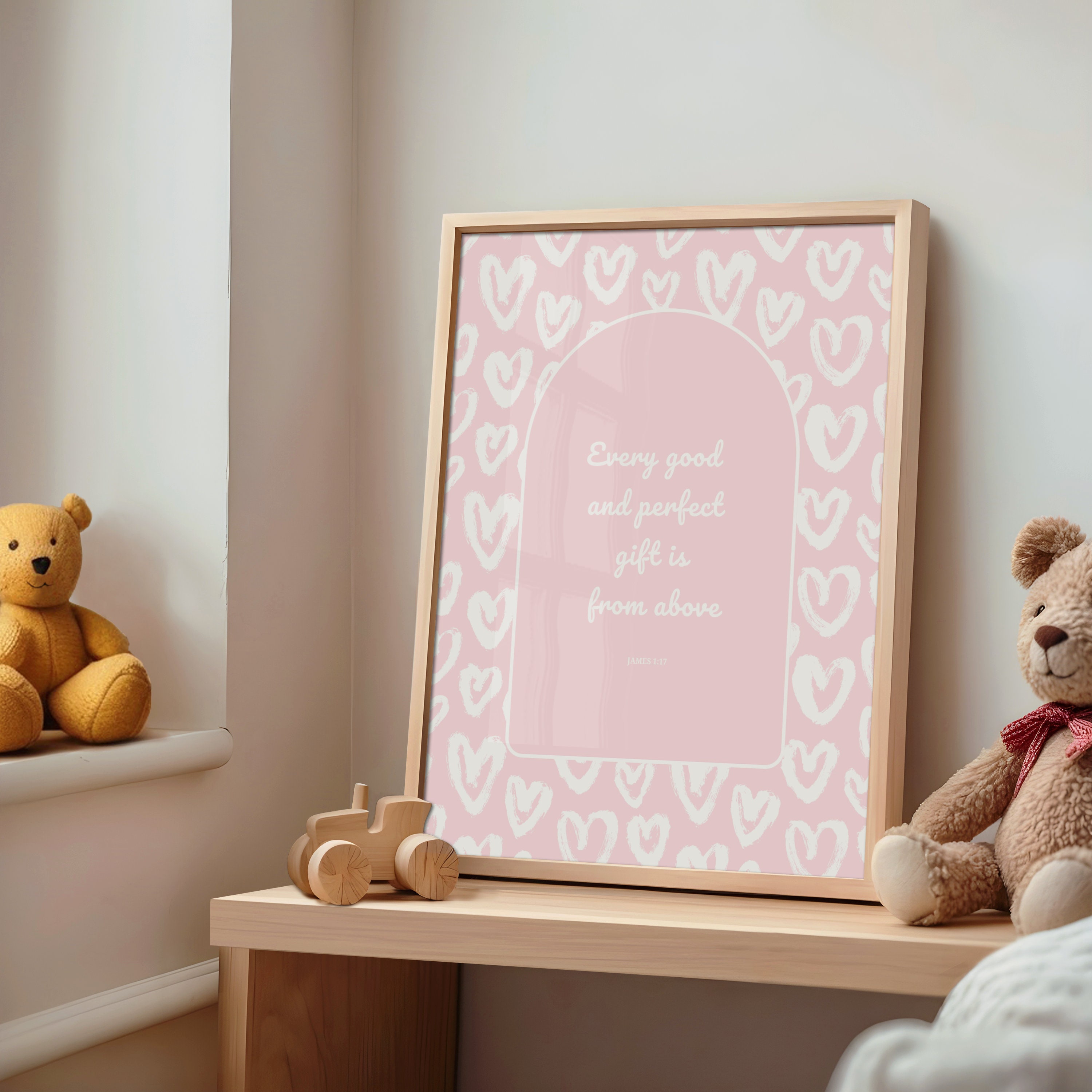 Pink Christian Nursery Decor Bible Verse Poster: Boho Nursery Wall Art ...