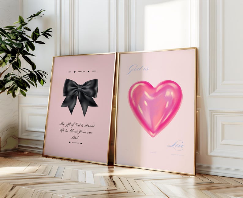 Pink Christian Bible Verse Wall Art Set of 2 Bundles Bible Verse Wall ...