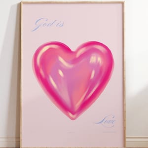 Pink Heart Christian Quote Wall Art, God is Love, Minimalist Simple ...