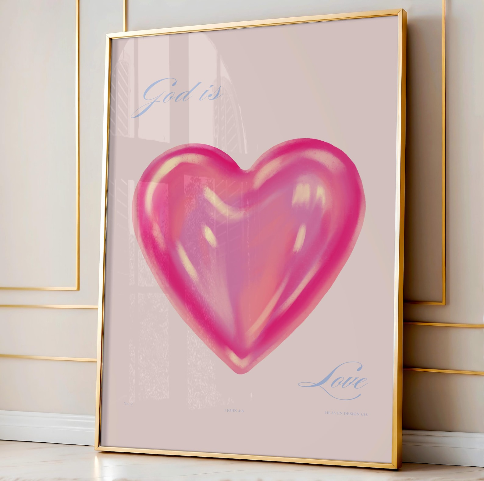 Pink Heart Christian Quote Wall Art, God is Love, Minimalist Simple ...
