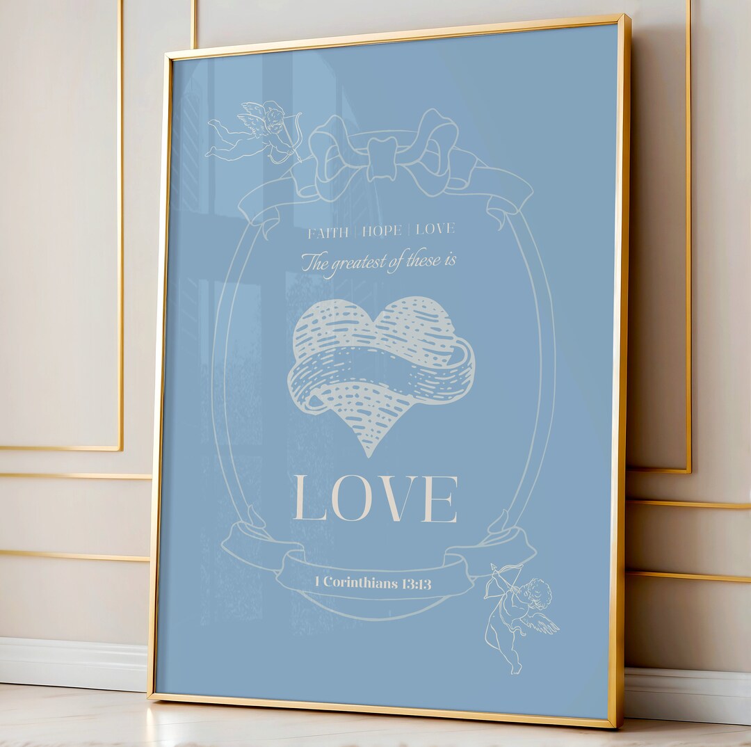 Blue Christian Love Art Print Bible Verse Poster for Teen Girl Room ...