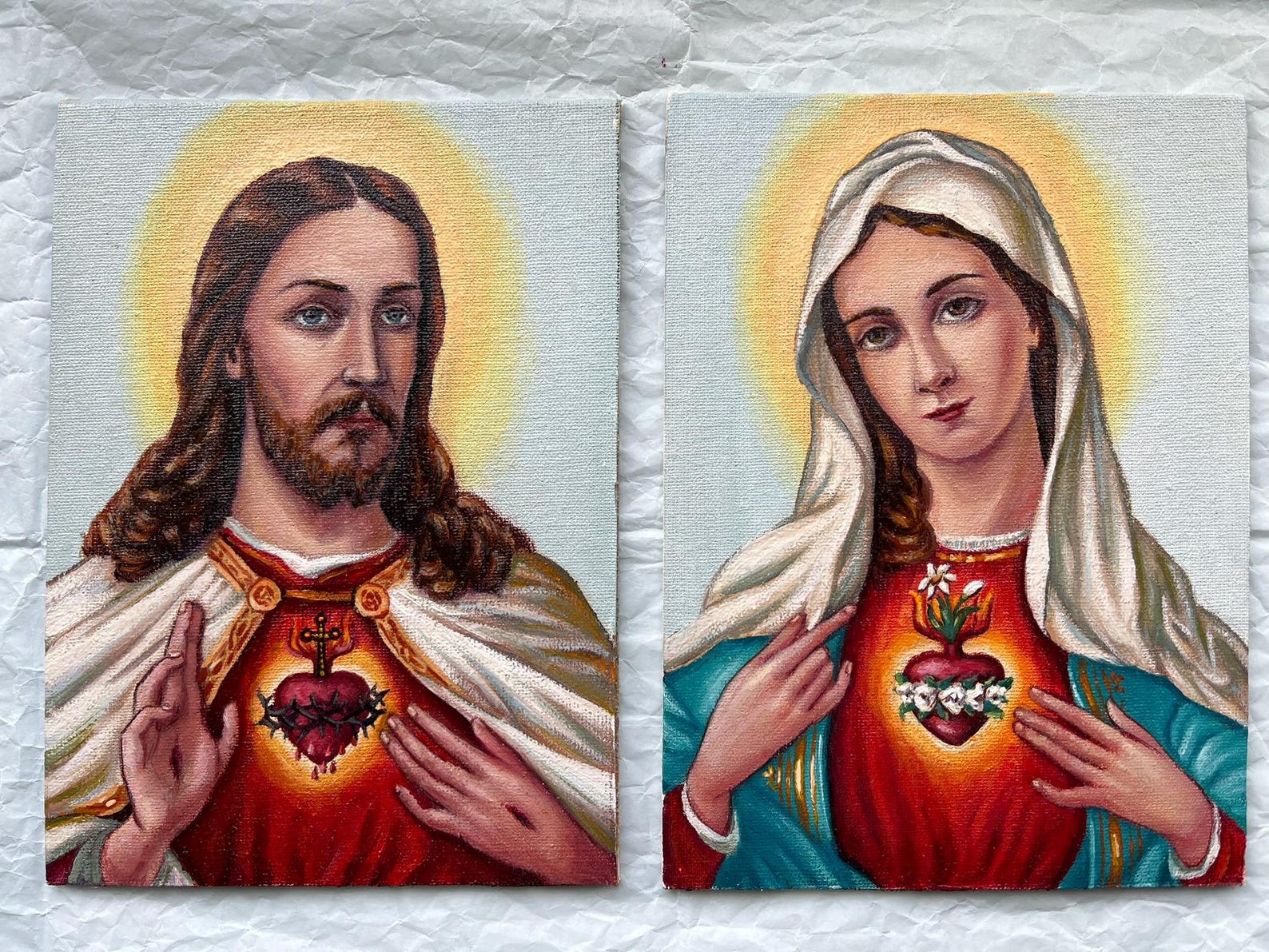 Double Icons Jesus and Virgin Mary - Hand-painted With Oil Painting - Etsy