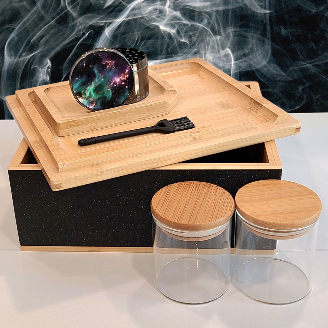 Galaxy Stash Box Set, Bamboo Stash Box With Accessories, Grinder and ...