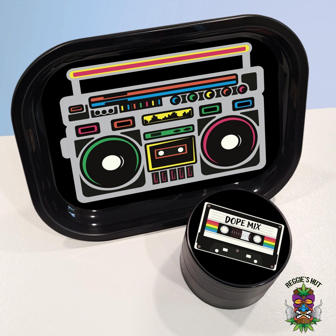 Retro Boom Box Rolling Tray Set, Cassette Tape Smoke Set, Small Rolling ...