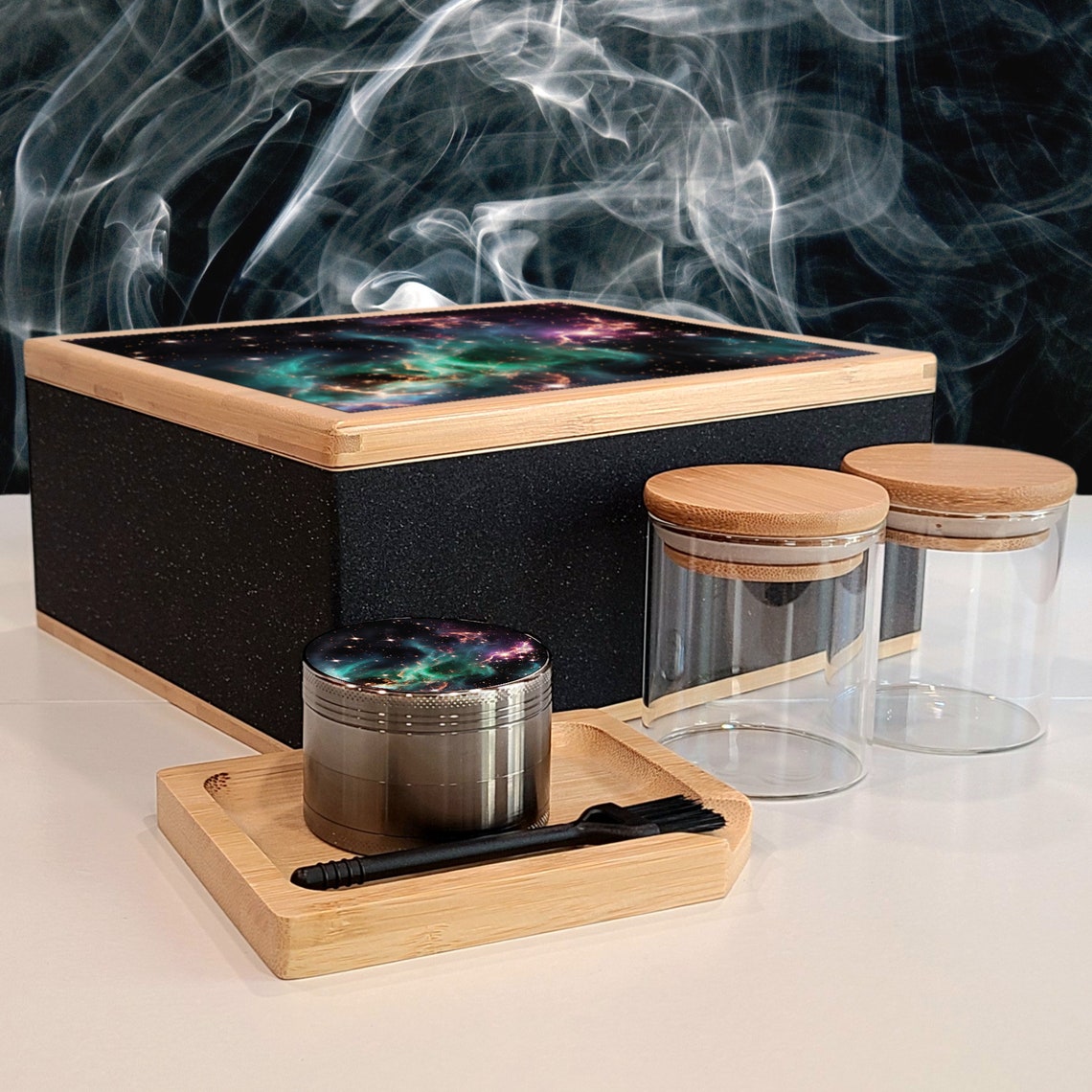 Galaxy Stash Box Set, Bamboo Stash Box With Accessories, Grinder and ...