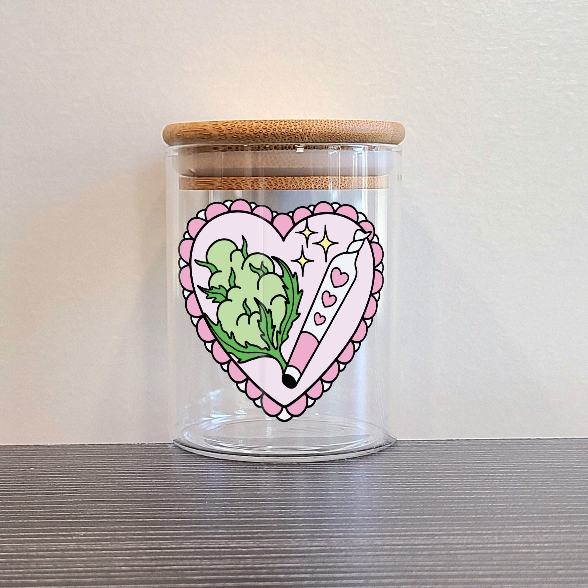 Cute Nug Heart Stash Jar, 4oz Glass Stash Jar, Weed Storage Jar, Smell ...