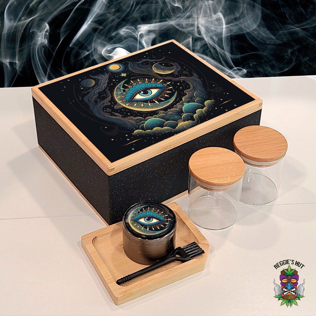 Celestial Evil Eye Stash Box Set, Bamboo Stash Box With Accessories ...