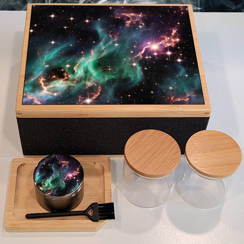 Galaxy Stash Box Set, Bamboo Stash Box With Accessories, Grinder and ...