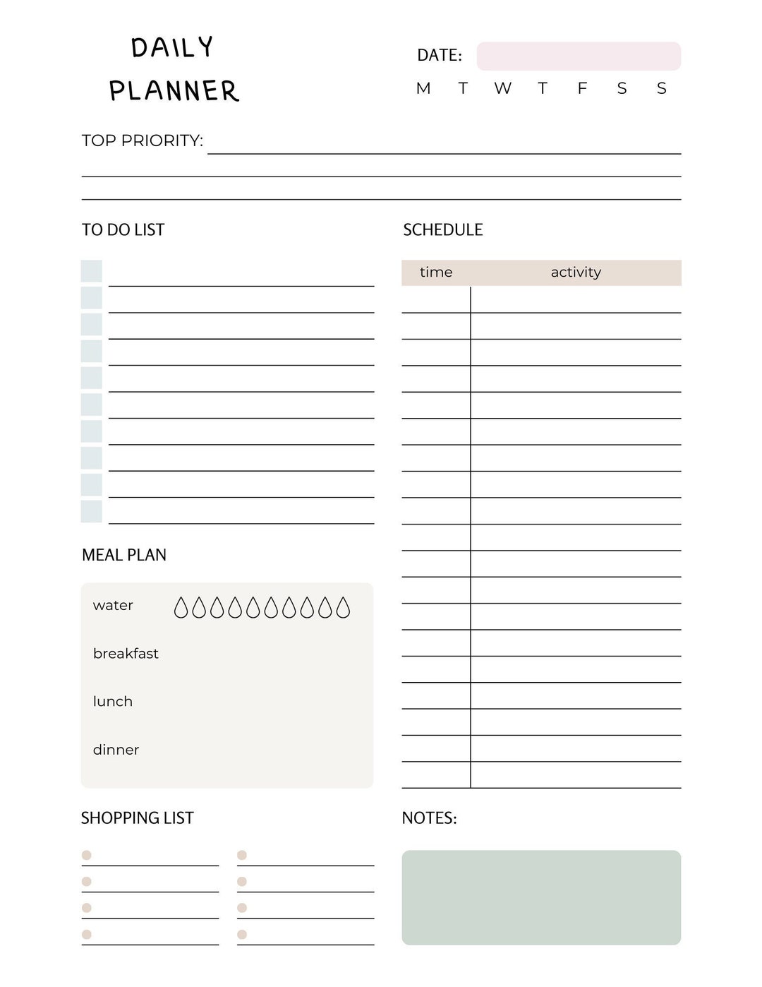 Daily to Do List Printable, Instant Download, Minimal Productivity ...