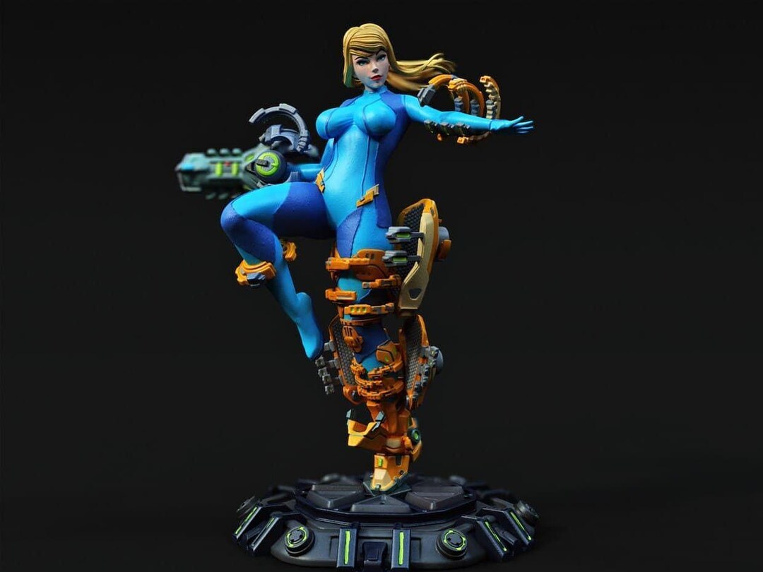 3D Print samus Aran in Action From Metroid Grey or Painted custom Resin ...