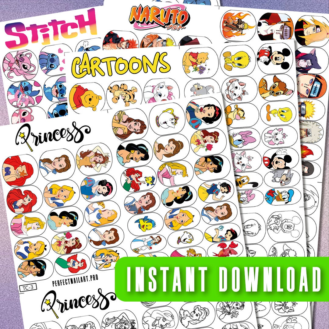 Characters Nail Art Templates Practice Sheet Nail Art Guides Nail ...