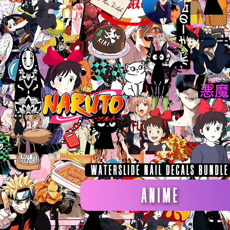 Anime Bundle of Nail Decals Anime Nail Art, Anime Aesthetic Waterslide ...