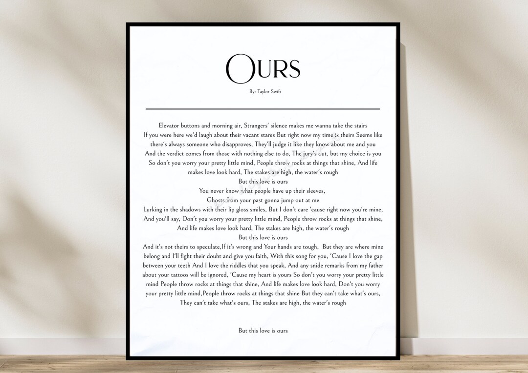 Ours Taylor Swift Lyrics Wall Decor Printable Wall Art Minimalist Room ...