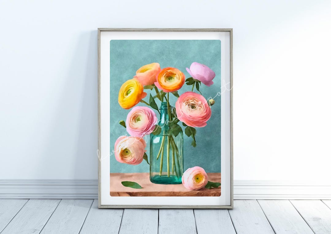 Floral Ranunculus Matte Vertical Poster Ready to Hang Colorful Wall Art ...