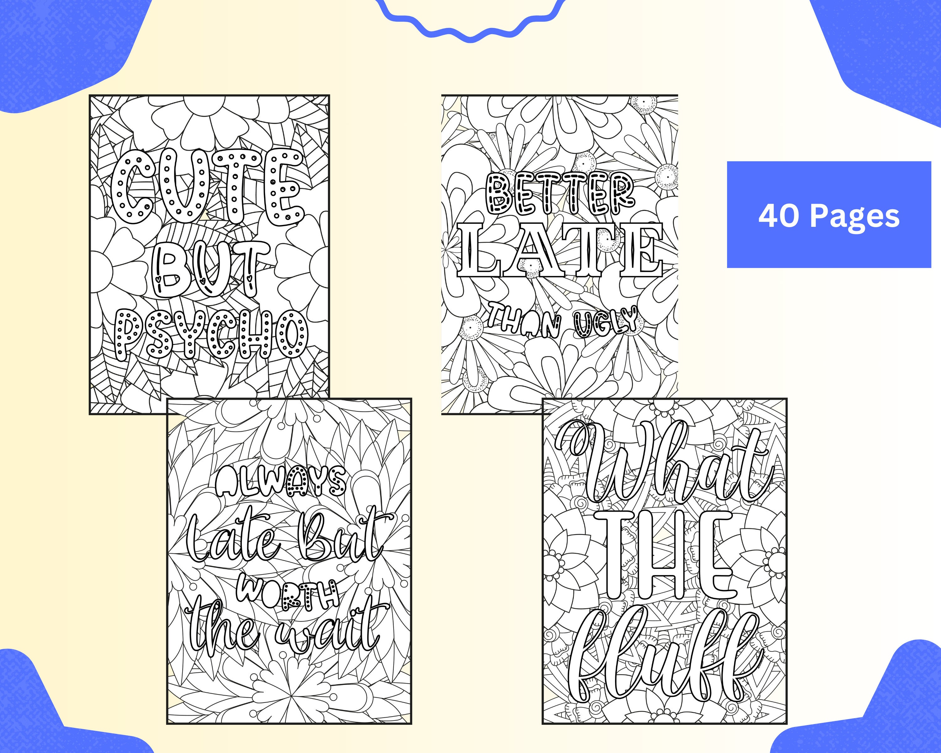 40 Adult Coloring Pages Funny Quotes/sarcasm Coloring Book, Adult ...