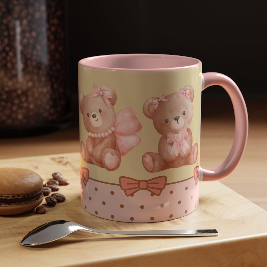 Coquette Cute Bear Pink Bows Coffee Mug, Vintage Teddy Bears Coffee Mug ...