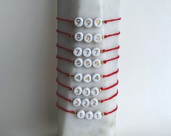 Red String Spiritual Angel Number Friendship Bead Bracelet 14k Plated ...