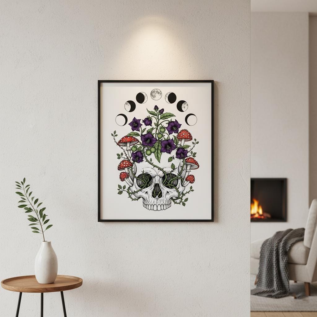 Celestial Witchy Skull PNG, Moon Phases Art, Occult Sublimation Design ...