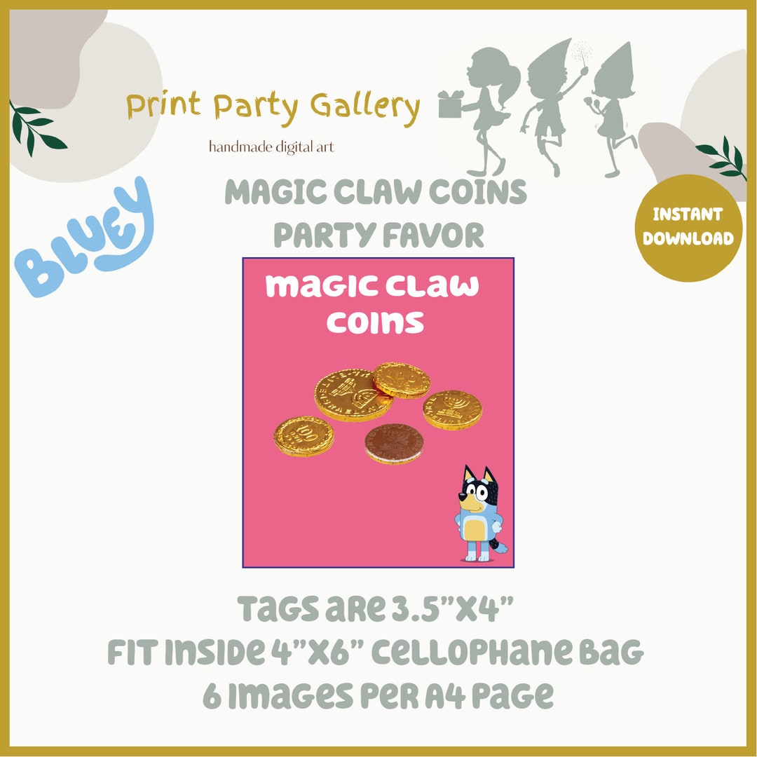 BLUEY Party Favor MAGIC CLAW Coins Pink X6 Print Party Gallery Digital ...